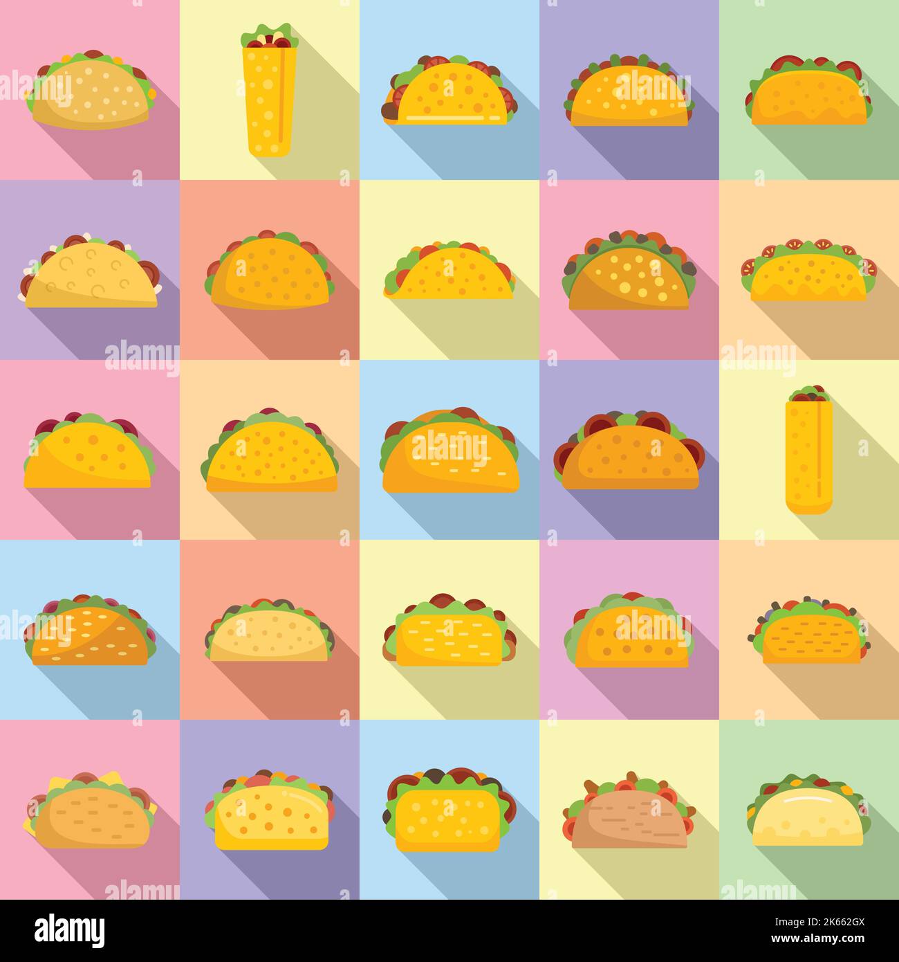 Tacos icons set flat vector. Food menu. Mexican beef Stock Vector Image ...