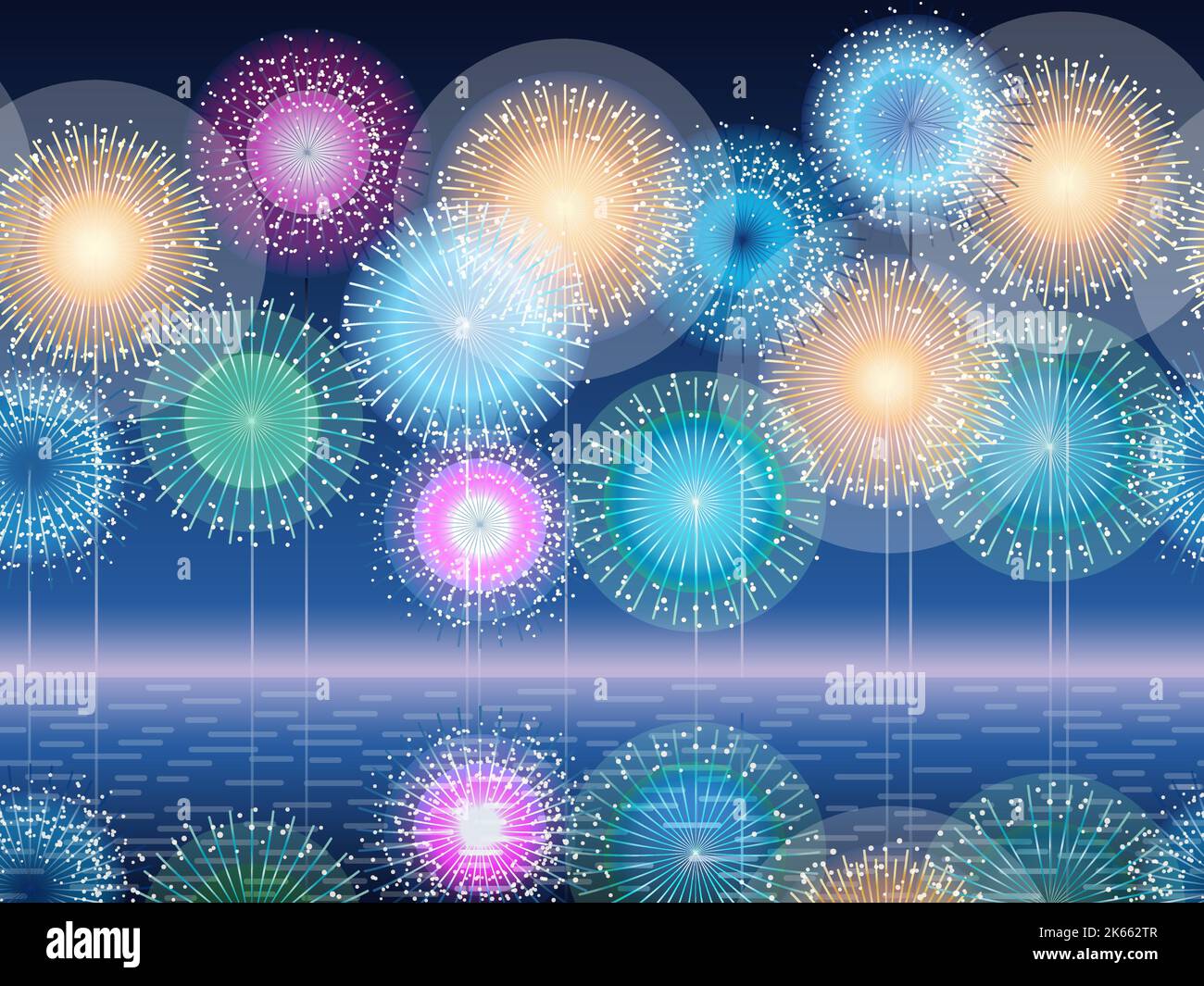 Seamless Fireworks Background With Dark Blue Sky And Text Space. Vector ...