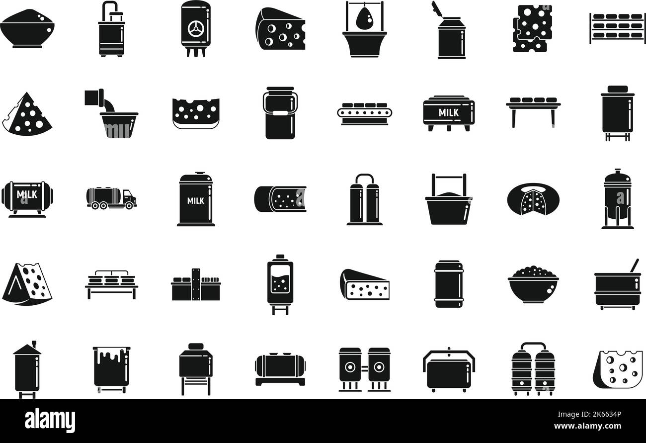 Cheese production icons set simple vector. Milk food. Making butter ...