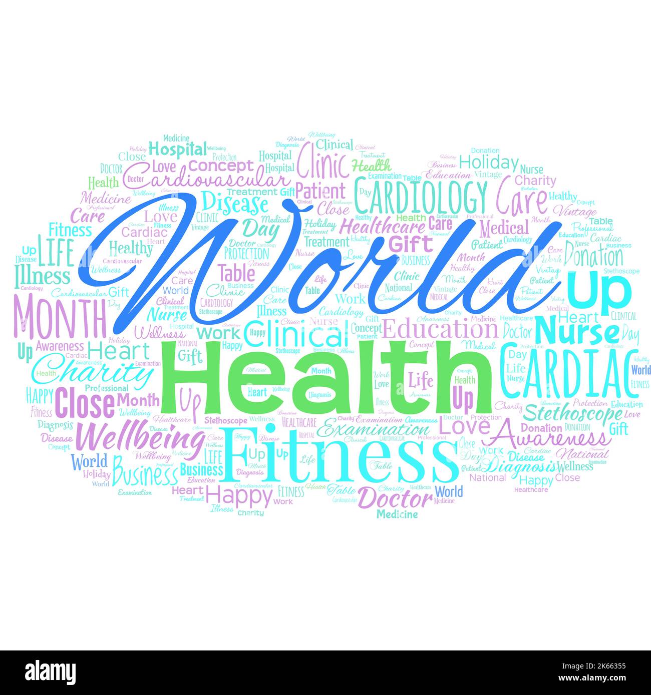 Big word cloud in the shape of cloud with words world health. World day ...