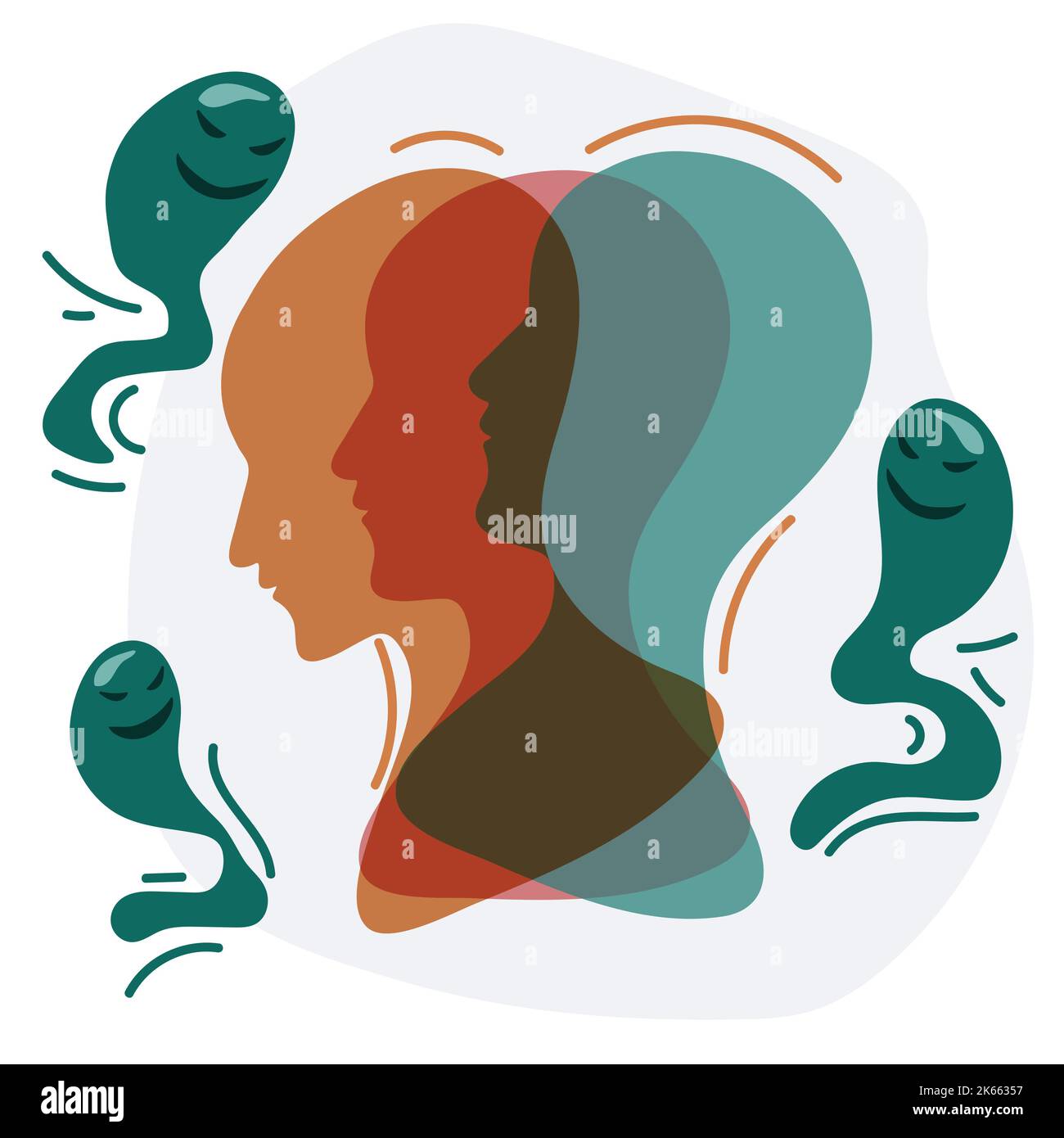 Schizophrenia concept, symbol of depresion, dementia. Vector ...