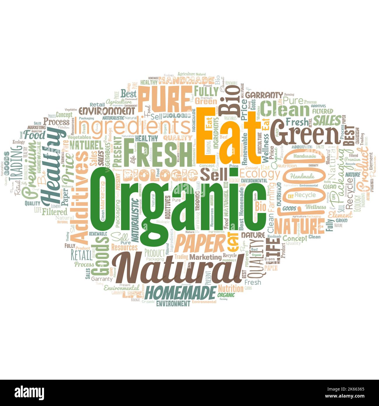 Big word cloud in the shape of UFO with words eat organic. Reduction of ...
