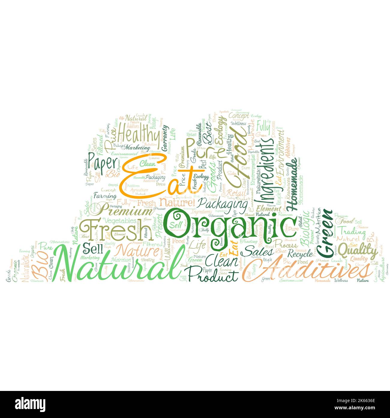 Big word cloud in the shape of cloud with words eat organic. Reduction ...
