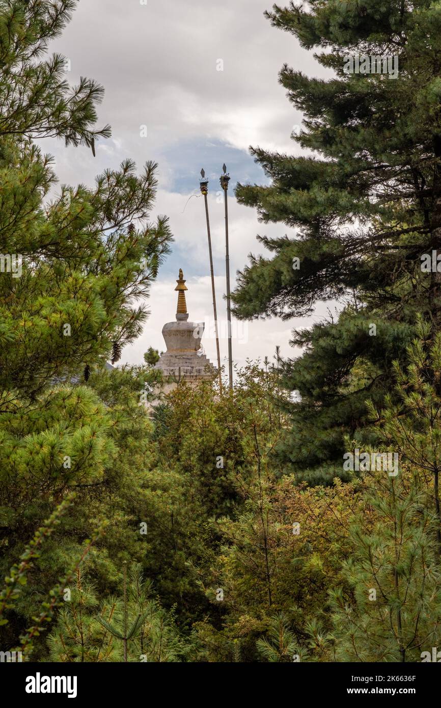 Small Stupa Nepal rising from between trees on the Everest Way Nepal ...