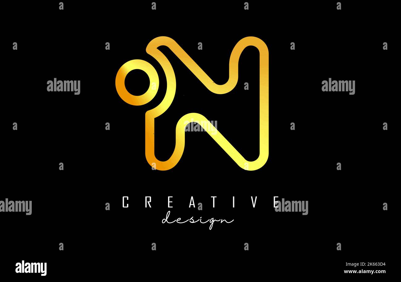 Outline golden letter N logo with a minimalist and gradient design ...