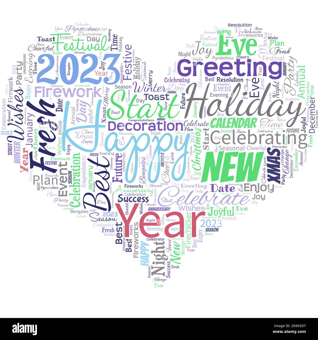 Big word cloud in the shape of heart with words Happy New Year 2023 ...