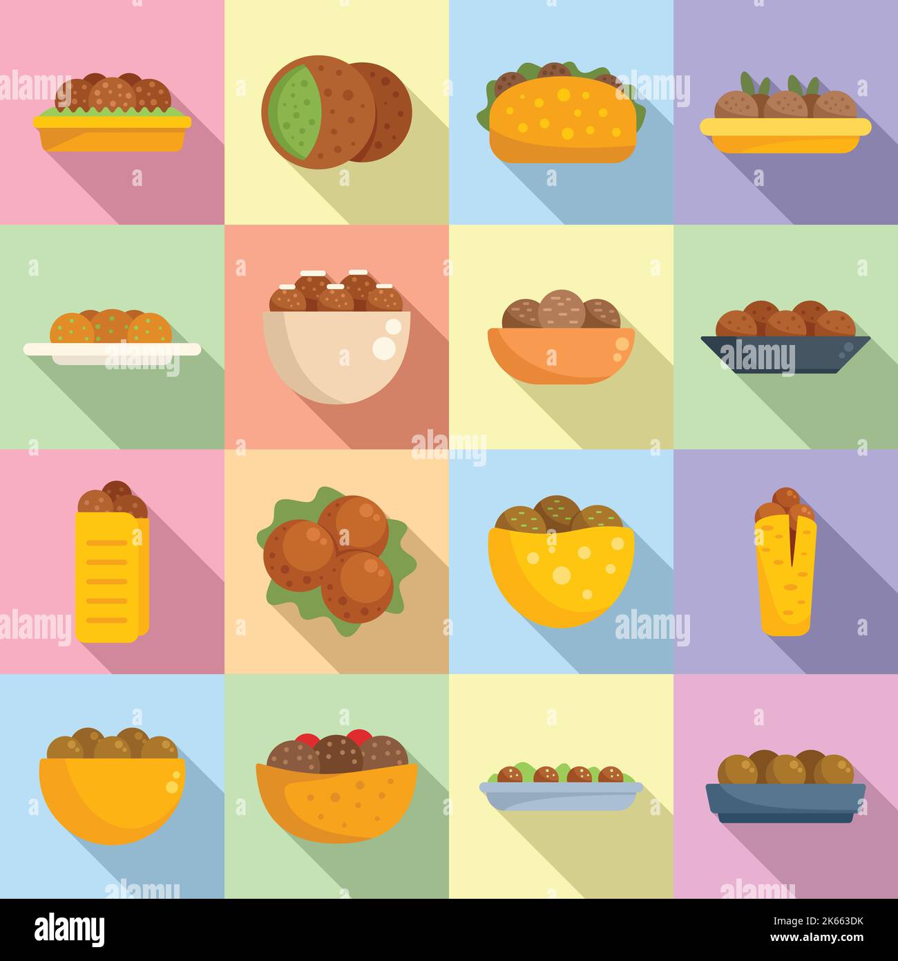 Falafel icons set flat vector. Pita food. Arab ball Stock Vector Image ...