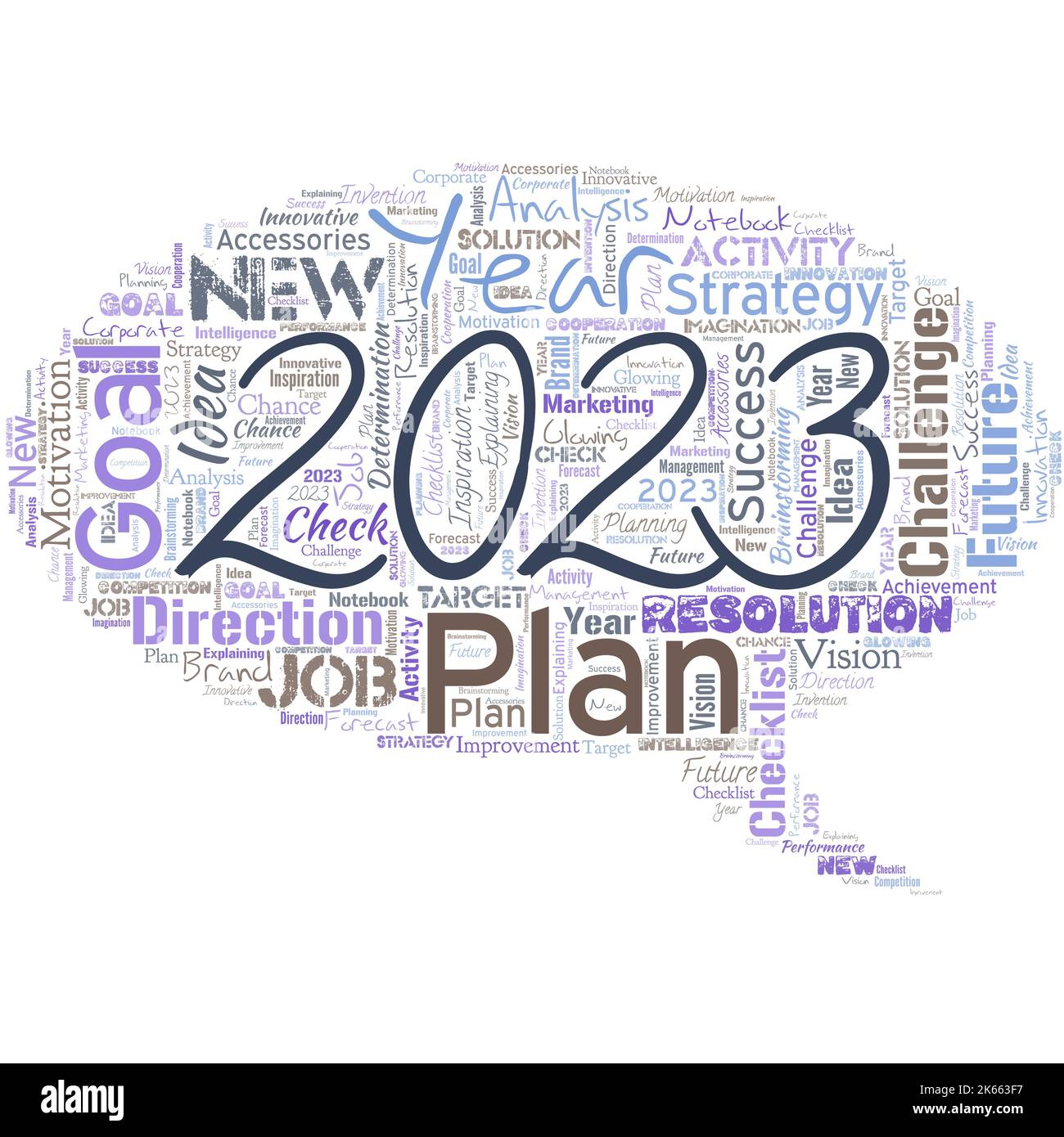 Big word cloud in the shape of speech bubble with word Plan. Improve ...