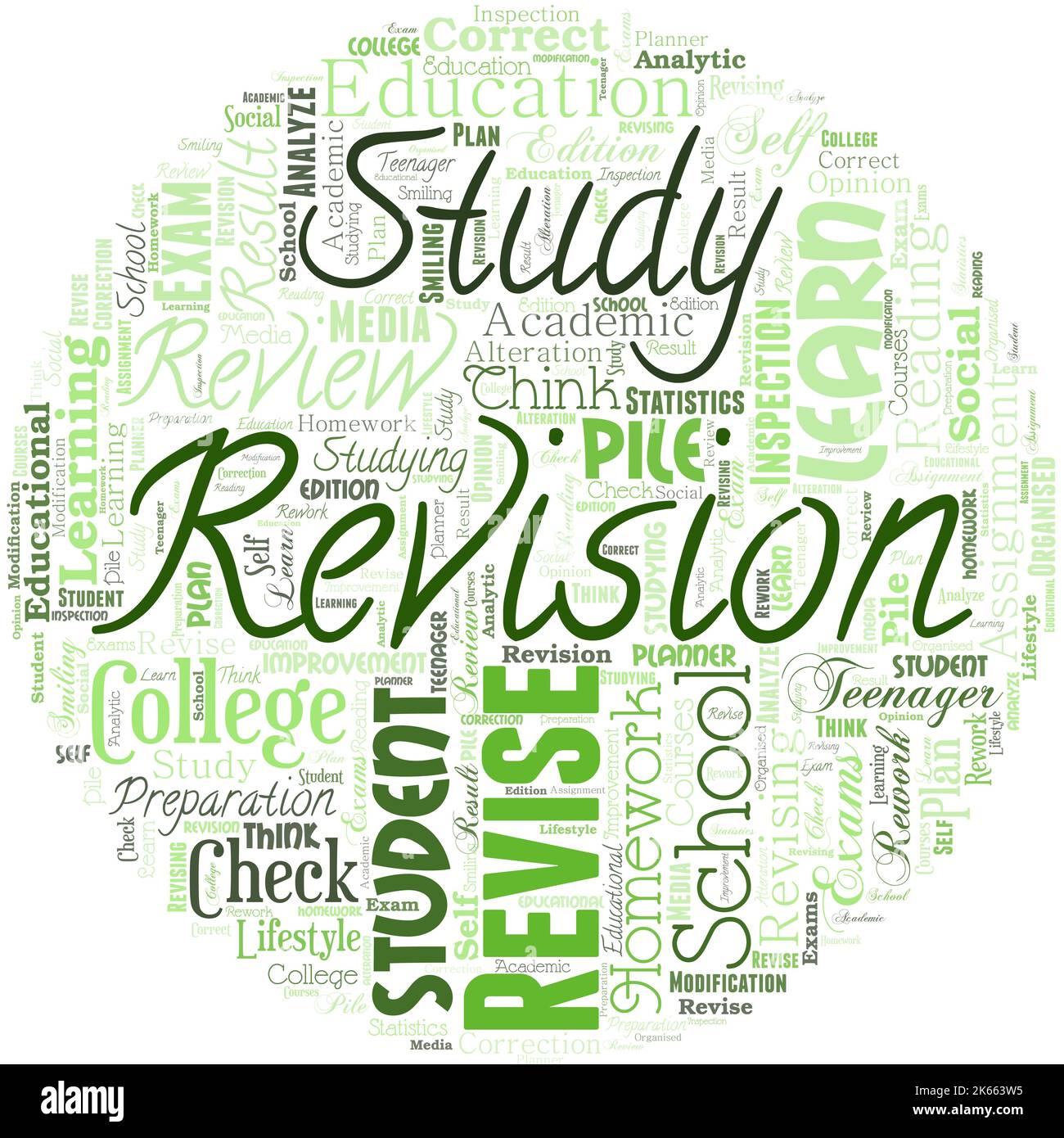 Big word cloud in the shape of circle with word revision. Action of ...