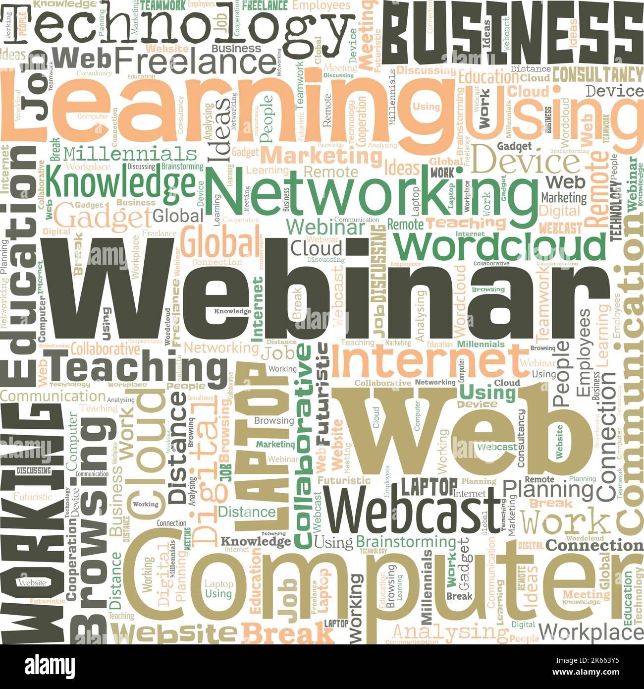 Big word cloud in the shape of square with word webinar. Defined as ...