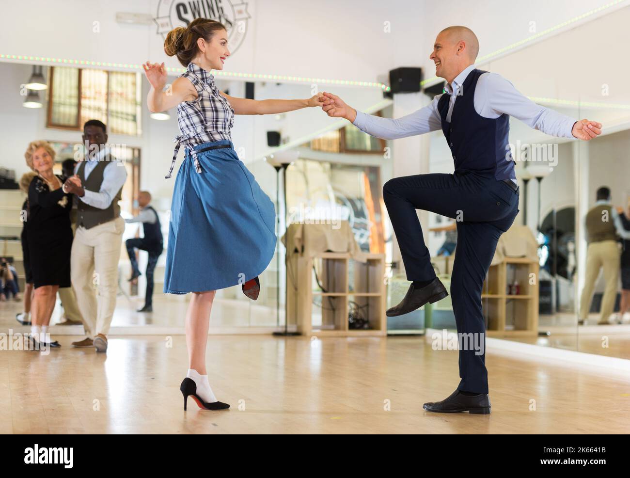 Pair dancing lindy hop during rehearsal Stock Photo - Alamy
