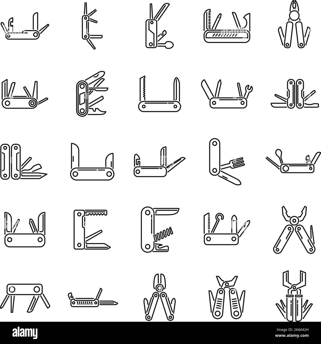 Multitool icons set outline vector. Multifunctional knife. Army blade Stock Vector Image & Art ...