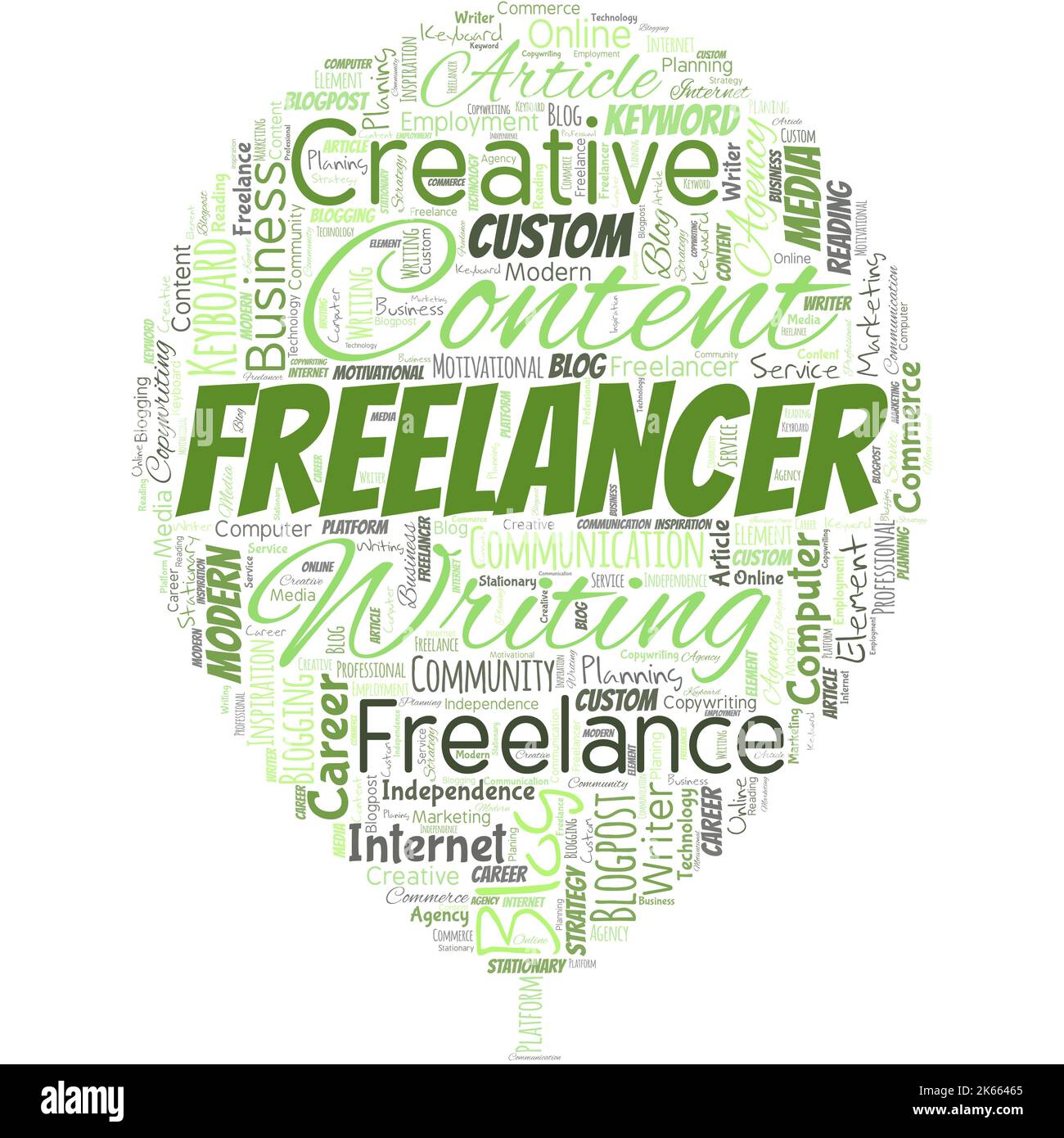 Big word cloud in the shape of balloon with word freelancer. Person who ...