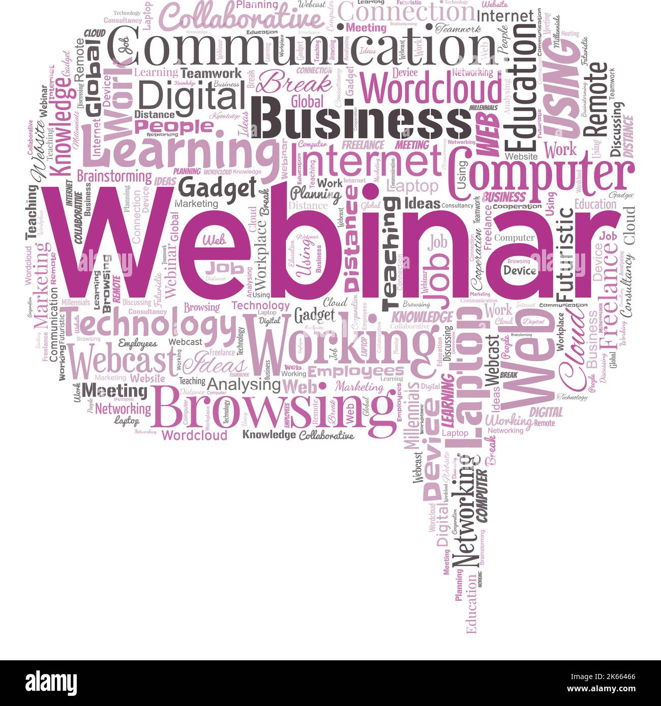 Big word cloud in the shape of chat box with word webinar. Defined as ...