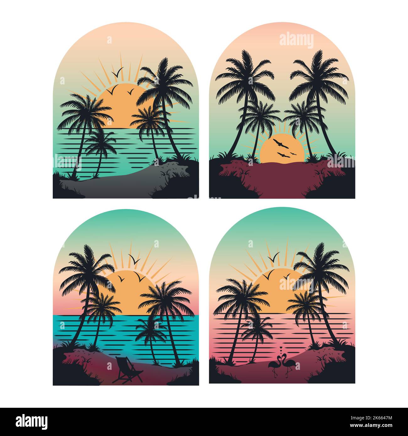 Ocean and beach panoramic landscape design collection. Editable ...