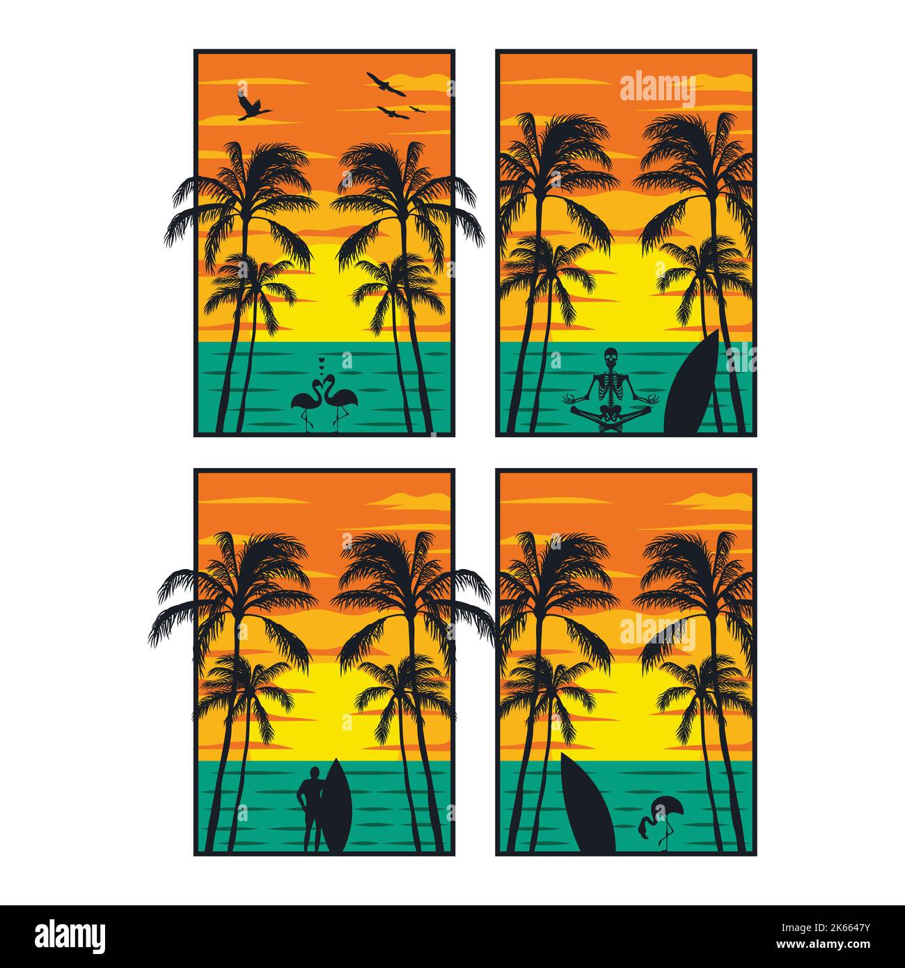 Ocean and beach panoramic landscape design collection. Editable ...