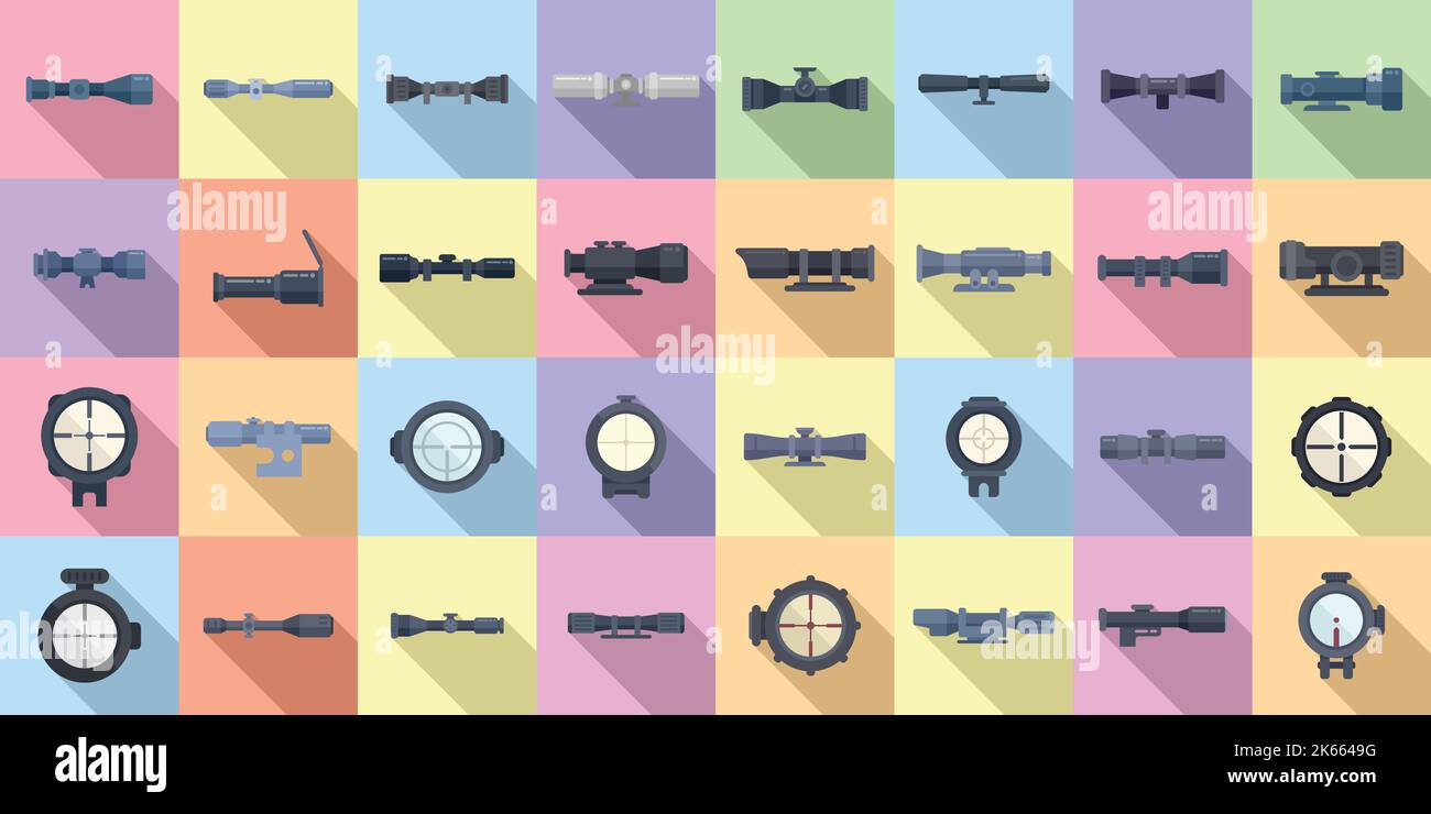 Telescopic sight icons set flat vector. Sniper scope. Target crodd ...