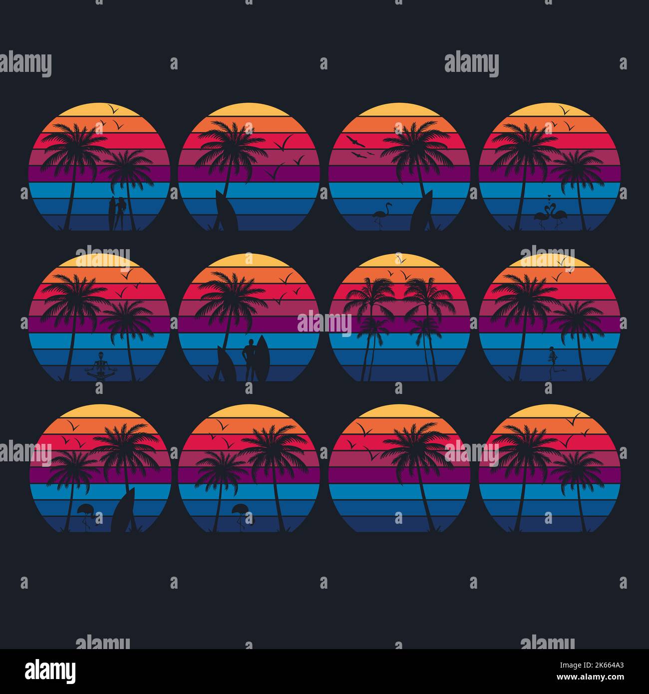 Ocean and beach panoramic landscape design collection. Editable ...