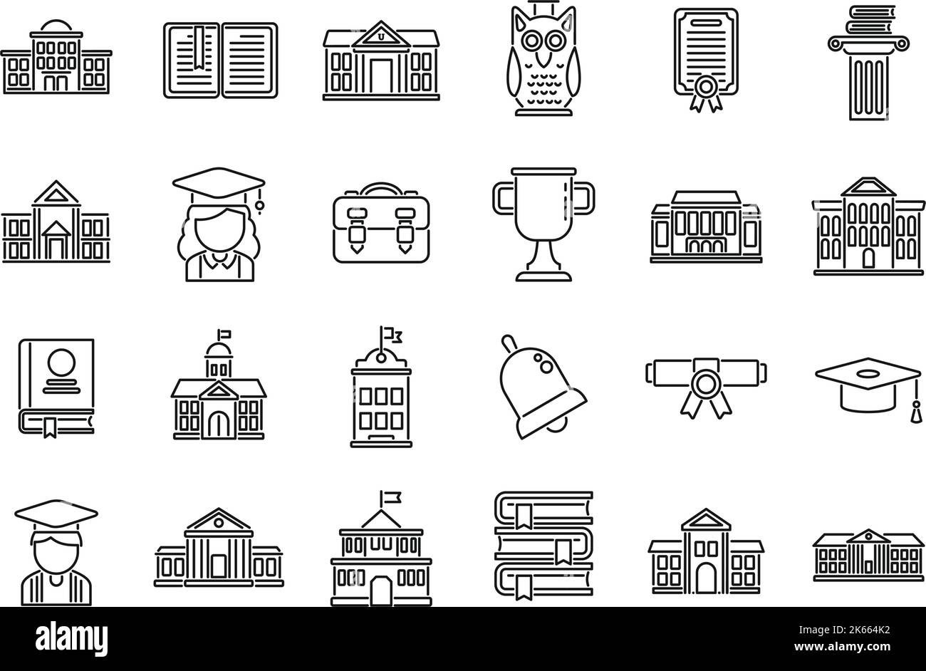 Campus icons set outline vector. University college. Academy education ... Campus icons set outline vector. University college. Academy education ...