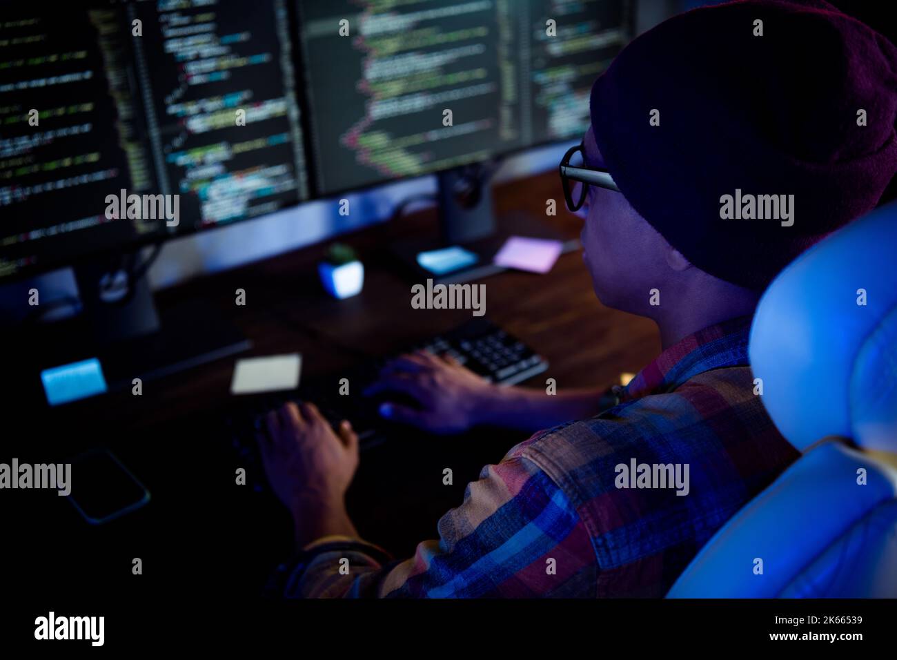 Profile cropped photo of intelligent hardware operator keyboard typing ...
