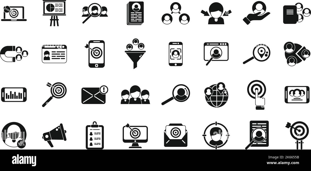 Target audience icons set simple vector. Media service. Digital product ...