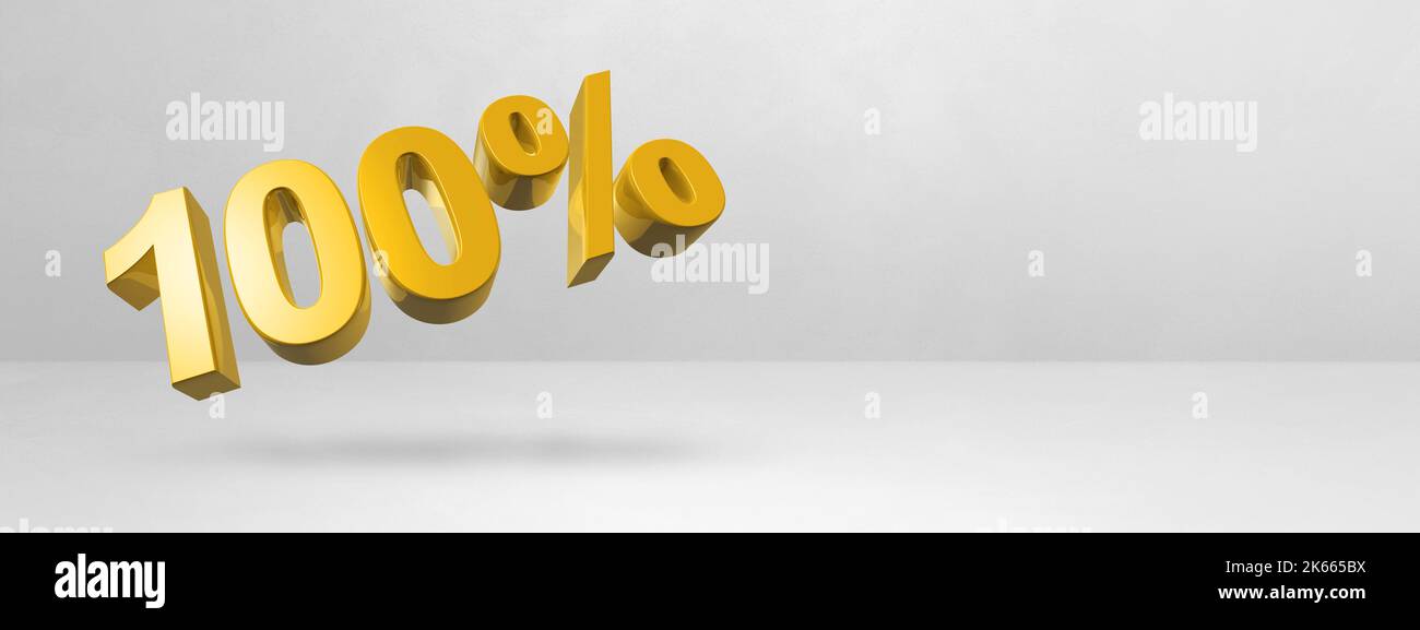 100% gold number. 3D illustration isolated on white. Horizontal banner ...