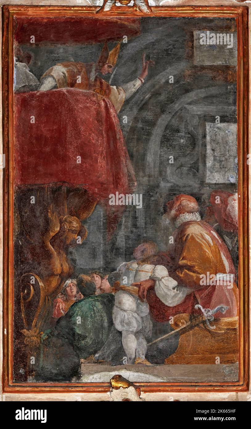 San Carlo Borromeo predica ai fedeli - affresco - Pier Francesco ...