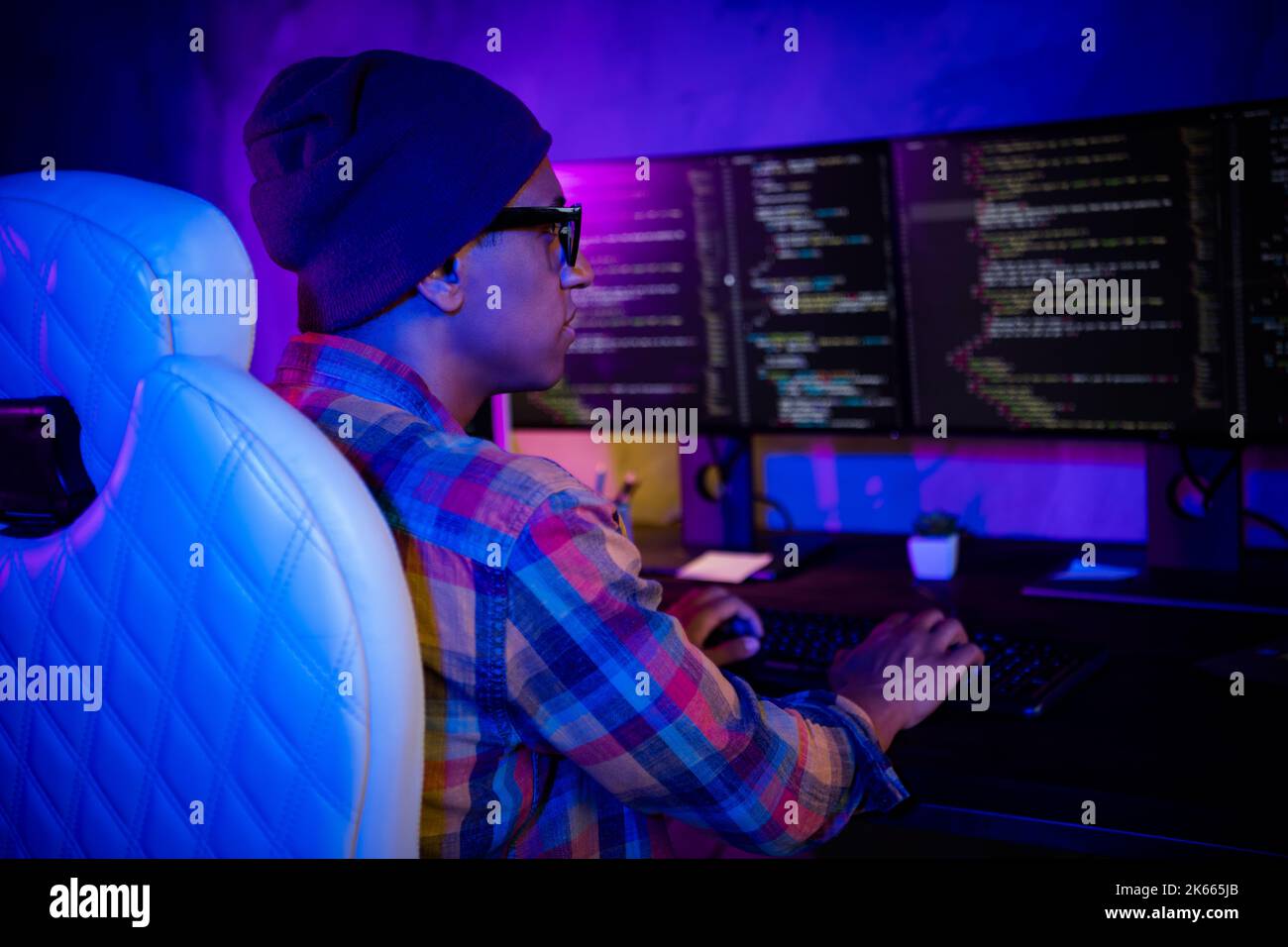 Profile photo of professional cybersecurity agent keyboard typing ...