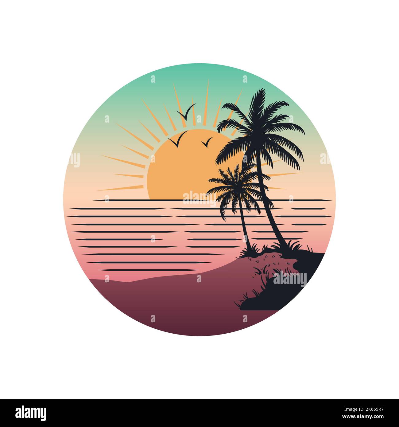 Ocean and beach panoramic landscape. Summer time design artwork ...