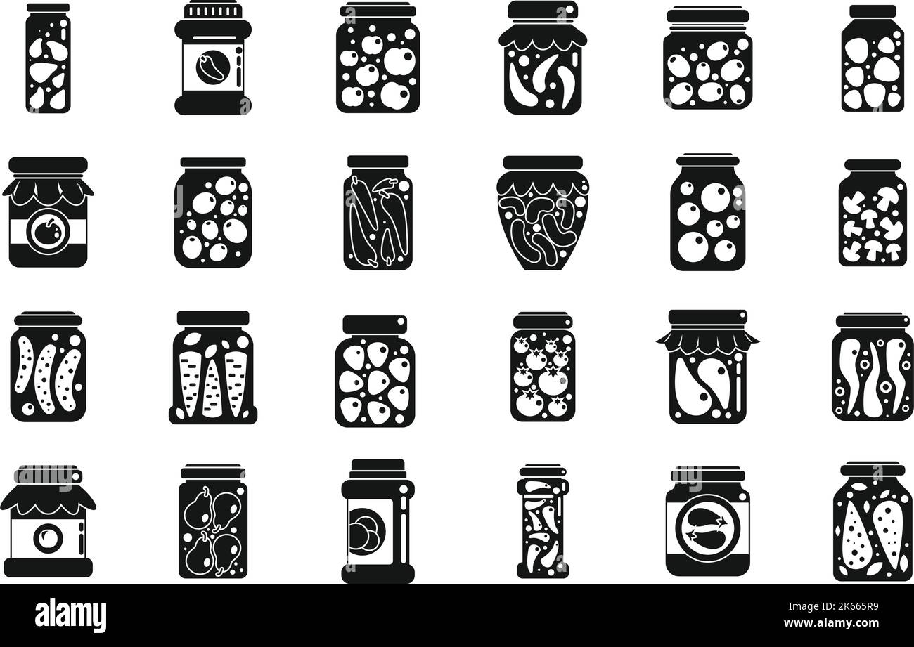 Pickled products icons set simple vector. Autumn canned. Canning carrot ...
