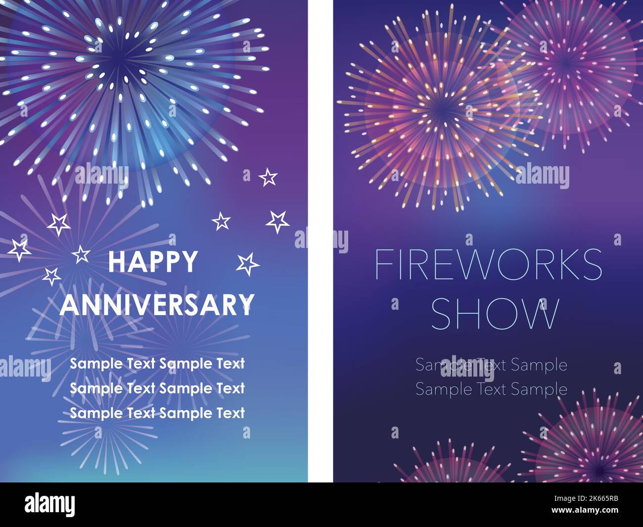 Fireworks Background Set With Dark Blue Sky And Text Space. Vector ...