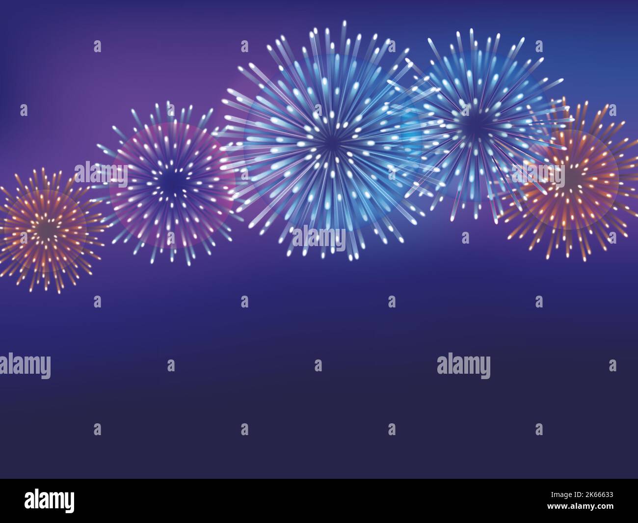 Fireworks Background With Dark Blue Sky And Text Space. Vector ...