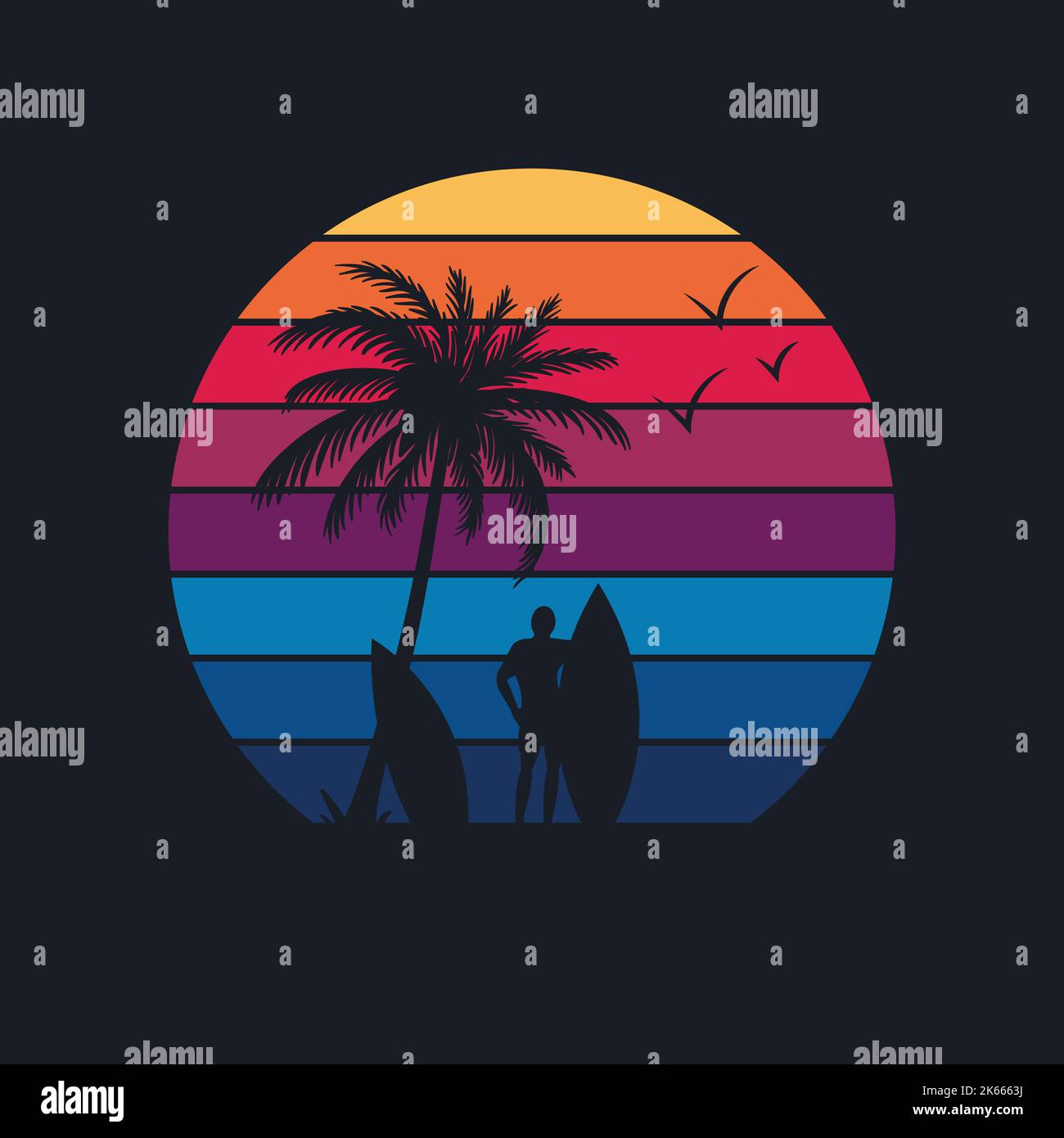 Ocean and beach panoramic landscape. Summer time design artwork ...