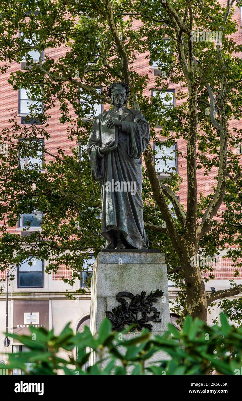 Bronze statue of Italian poet Dante Alighieri in Dante Park, public ...