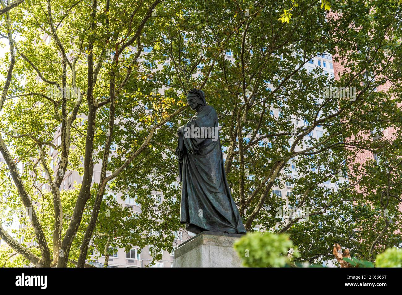 Bronze statue of Italian poet Dante Alighieri in Dante Park, public ...
