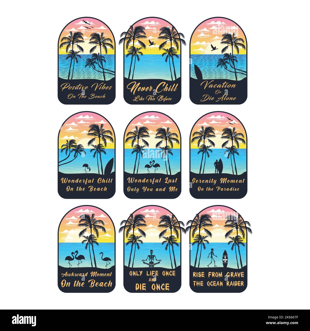 Ocean and beach panoramic landscape design collection. Editable ...