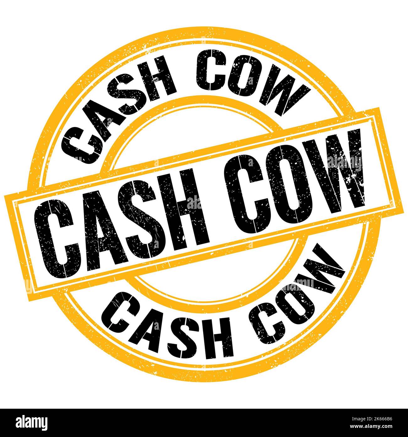 CASH COW text written on yellow-black round stamp sign Stock Photo - Alamy