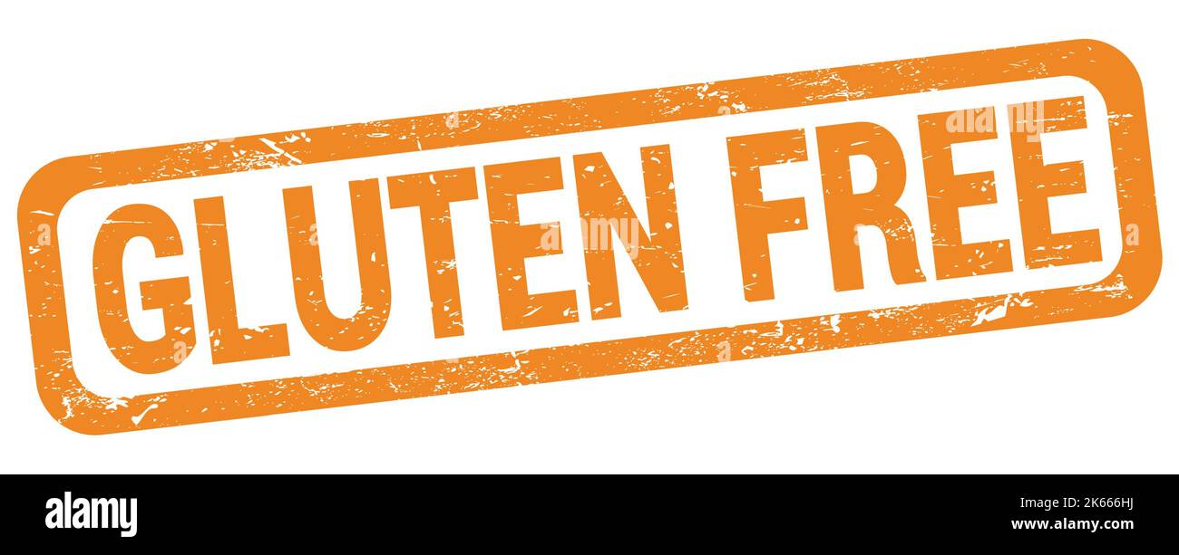 GLUTEN FREE text written on orange rectangle stamp sign Stock Photo - Alamy