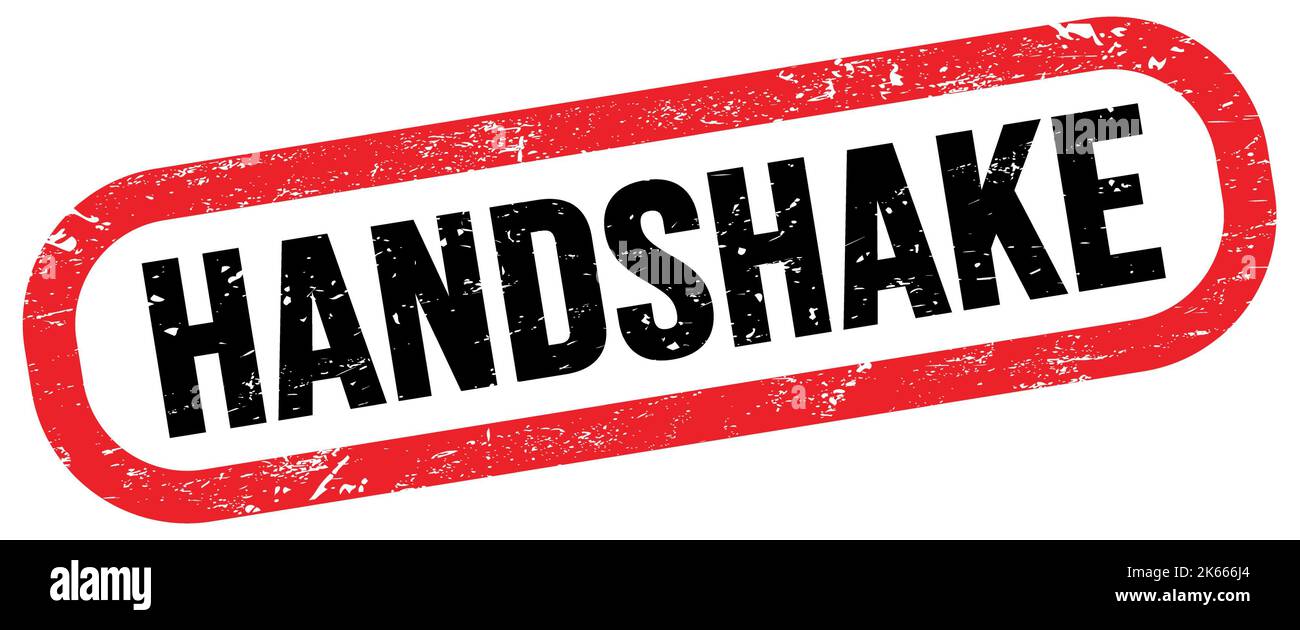 HANDSHAKE, text on red-black rectangle stamp sign Stock Photo - Alamy