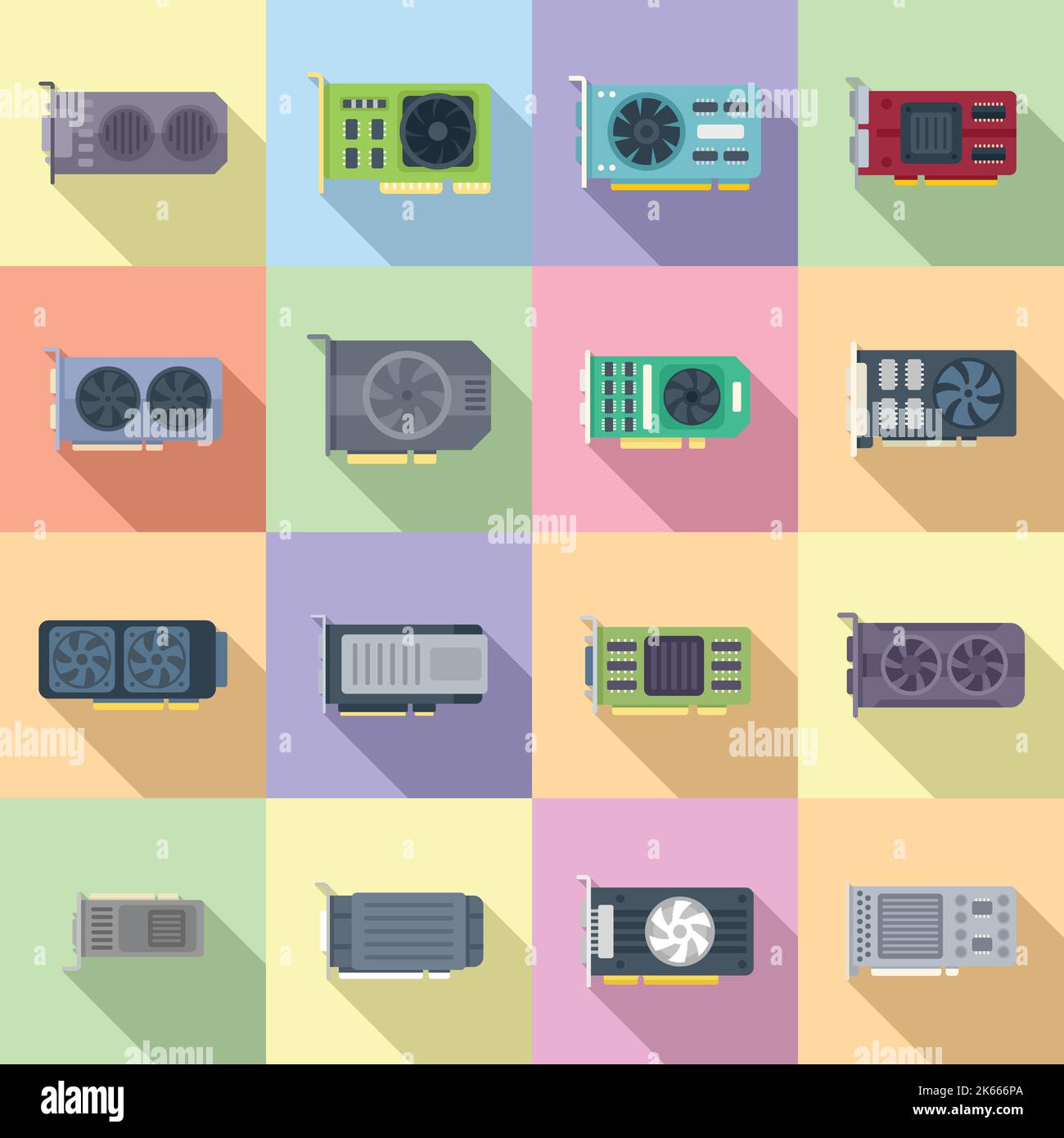 Gpu Graphic Card Icons Set Flat Vector Hard Ware Board Capacitor Stock Vector Image And Art Alamy