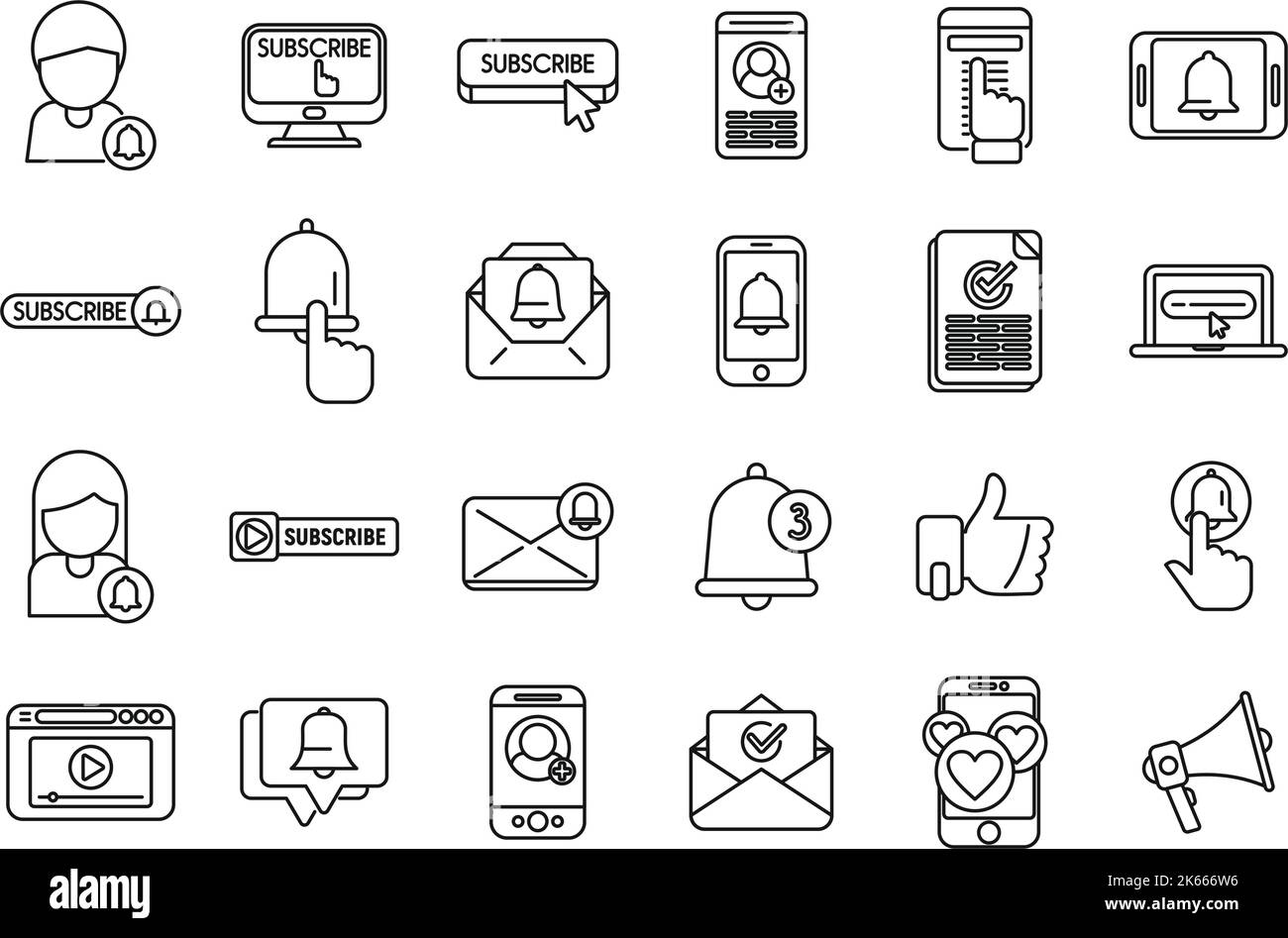 Subscribe icons set outline vector. Button arrow. Social media Stock ...