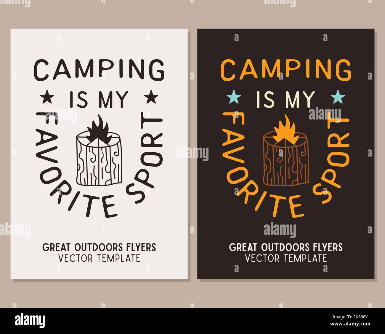 Camping flyer templates. Travel adventure posters set with line art and ...