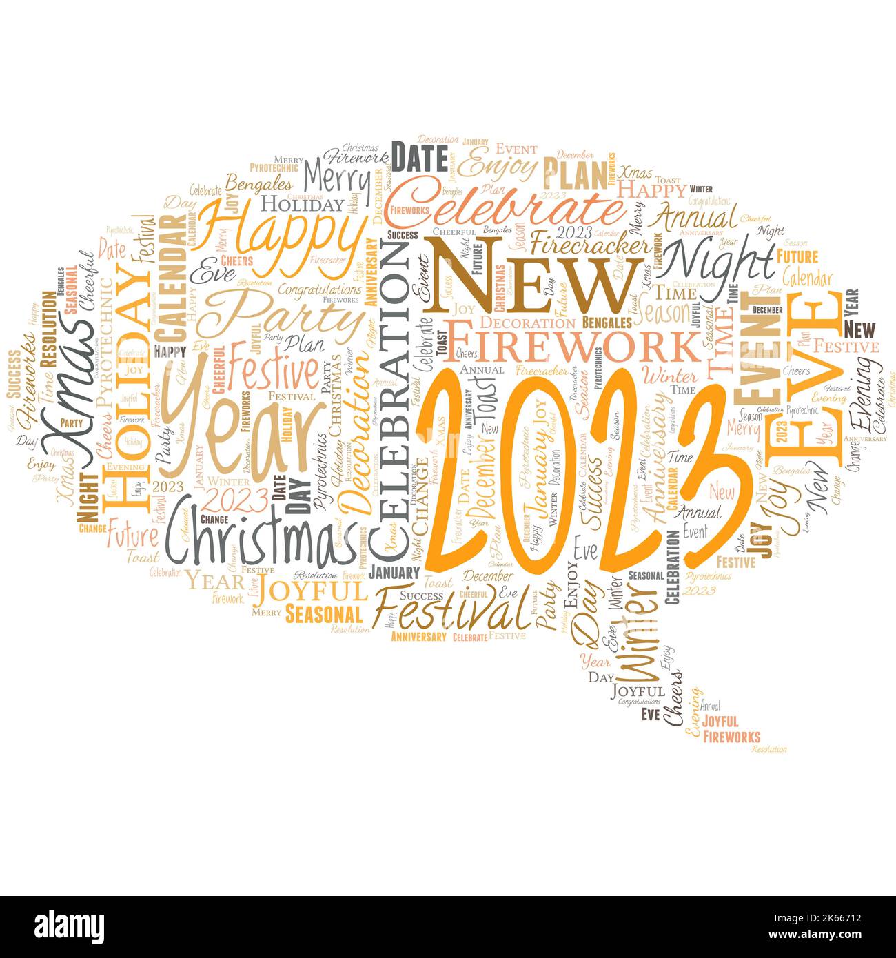 Big word cloud in the shape of speech bubble with words Happy New Year ...