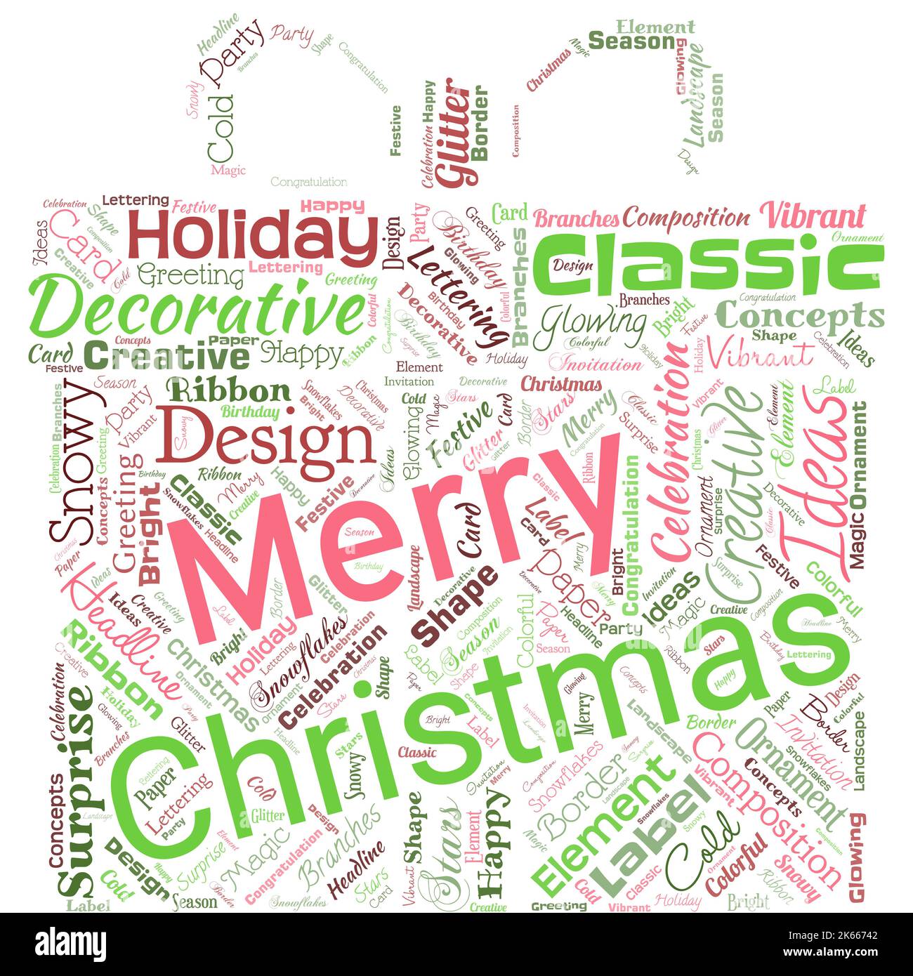 Big word cloud in the shape of present with words Merry Christmas ...