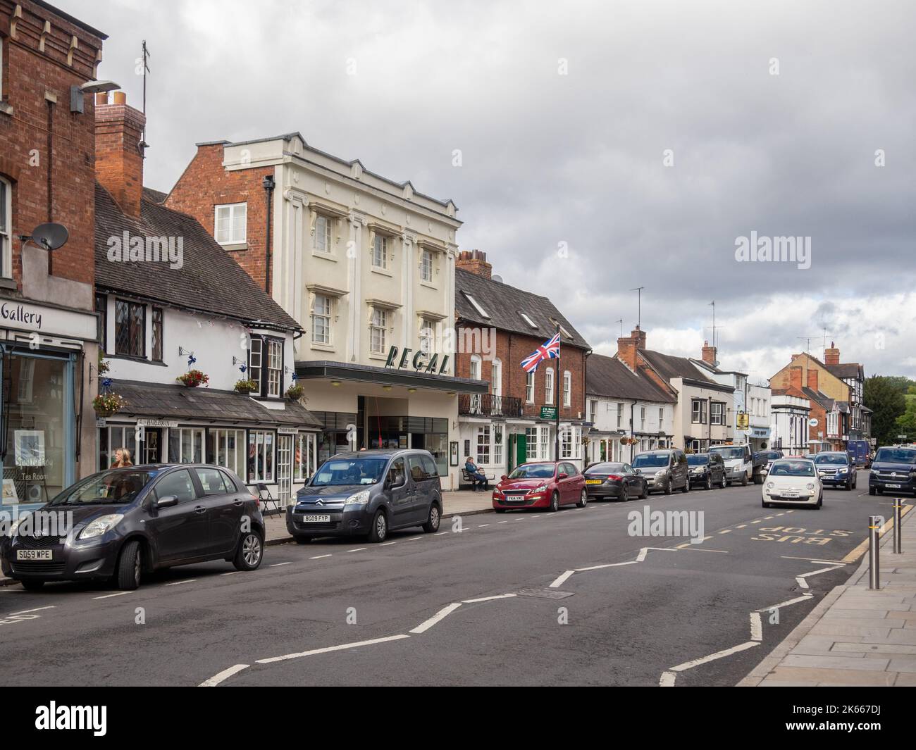 Street scene in summer in the market town of Tenbury Wells ...