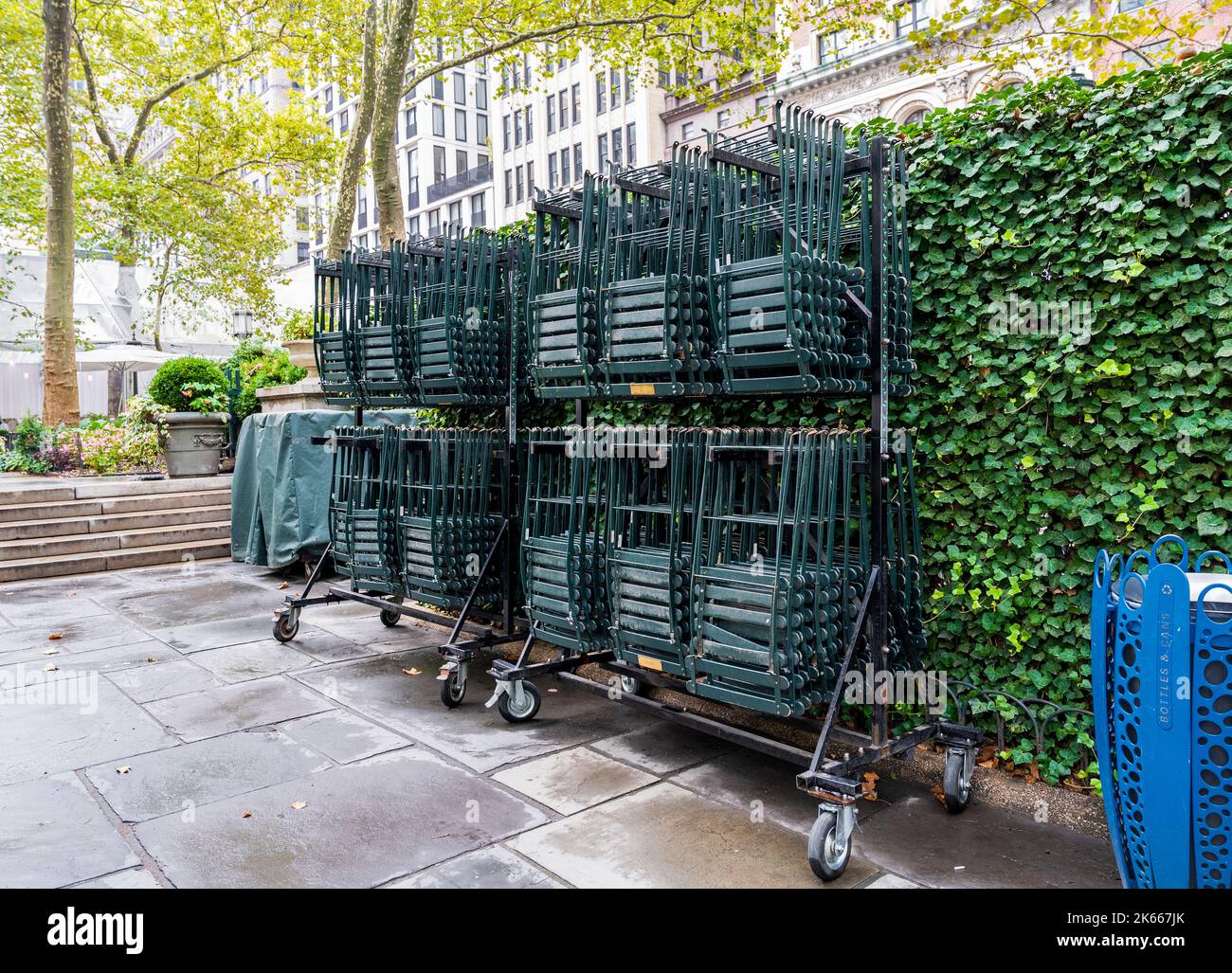 Free folding chairs in Bryant Park, public park between the Fifth and ...