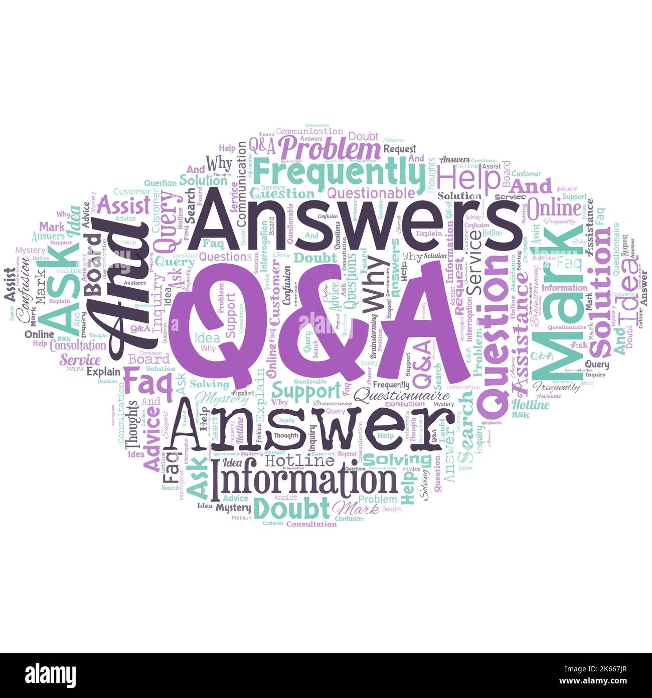 Big word cloud in the shape of UFO with words Q and A. Questions and ...