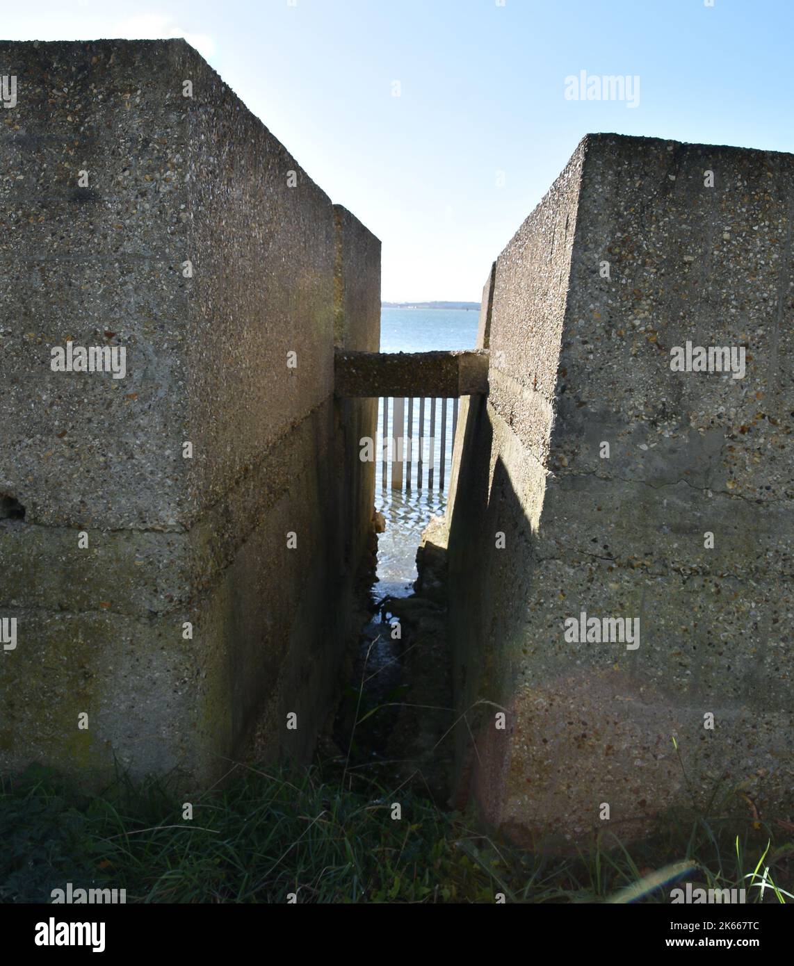Hamble Common Beach Anti-Aircraft Gun Concrete Platform Collapsed Stock ...