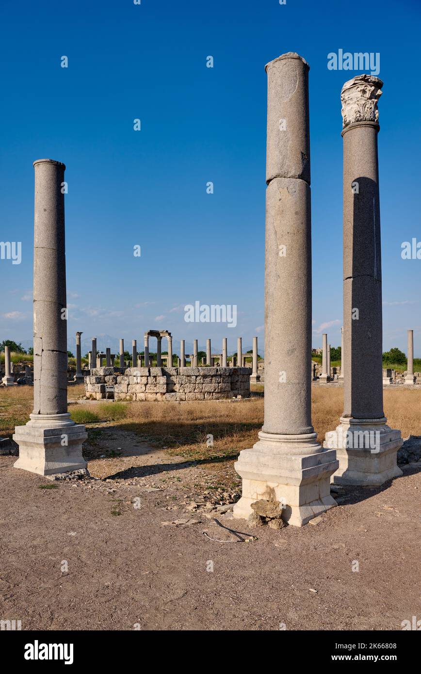 Agora of Perge, ruins of the Roman city of Perge, Antalya, Turkey Stock ...