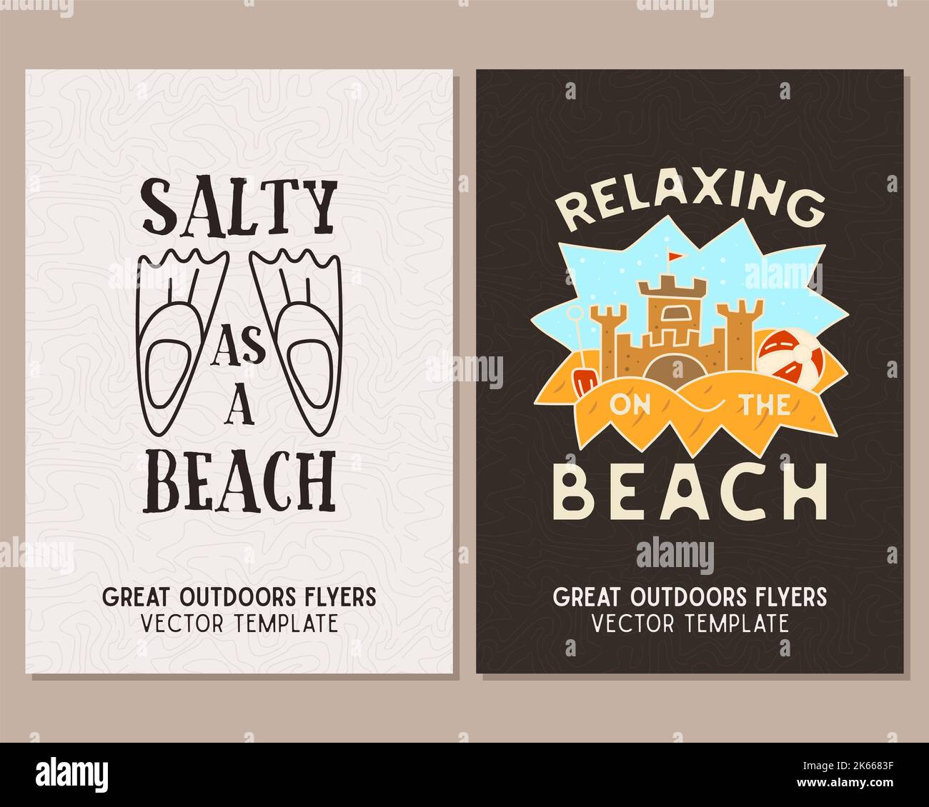 Camping flyer templates. Travel adventure posters set with line art and ...